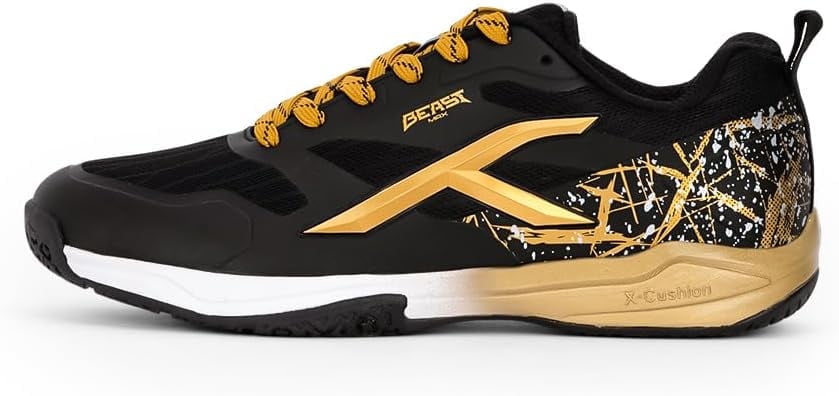 HUNDRED Beast Max Mens Badminton Sports Shoes(Non Marking) | Black-Gold ...
