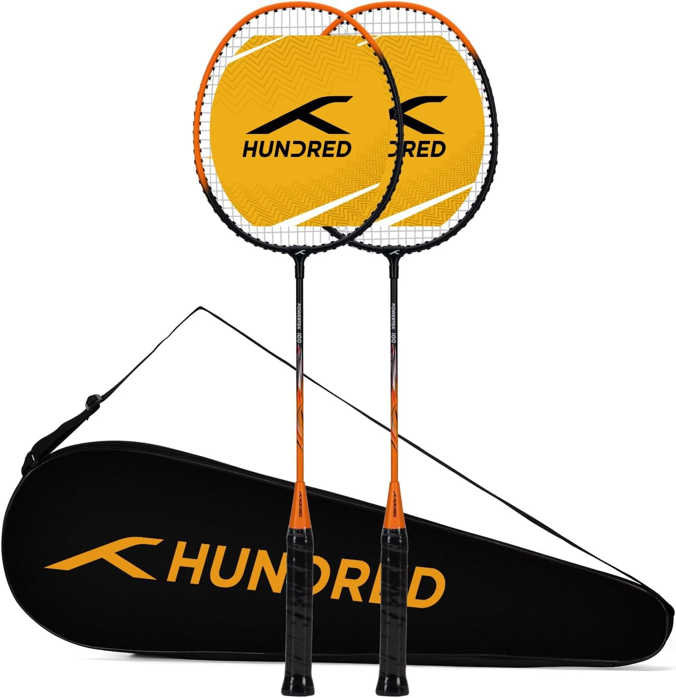 HUNDRED POWERTEK 100 (Set of 2) Badminton Racket with Full Cover (Black ...