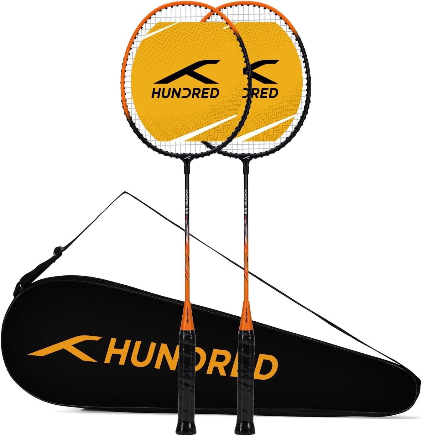 Hundred Powertek 100 Badminton Racket with Cover - Black & Orange ...