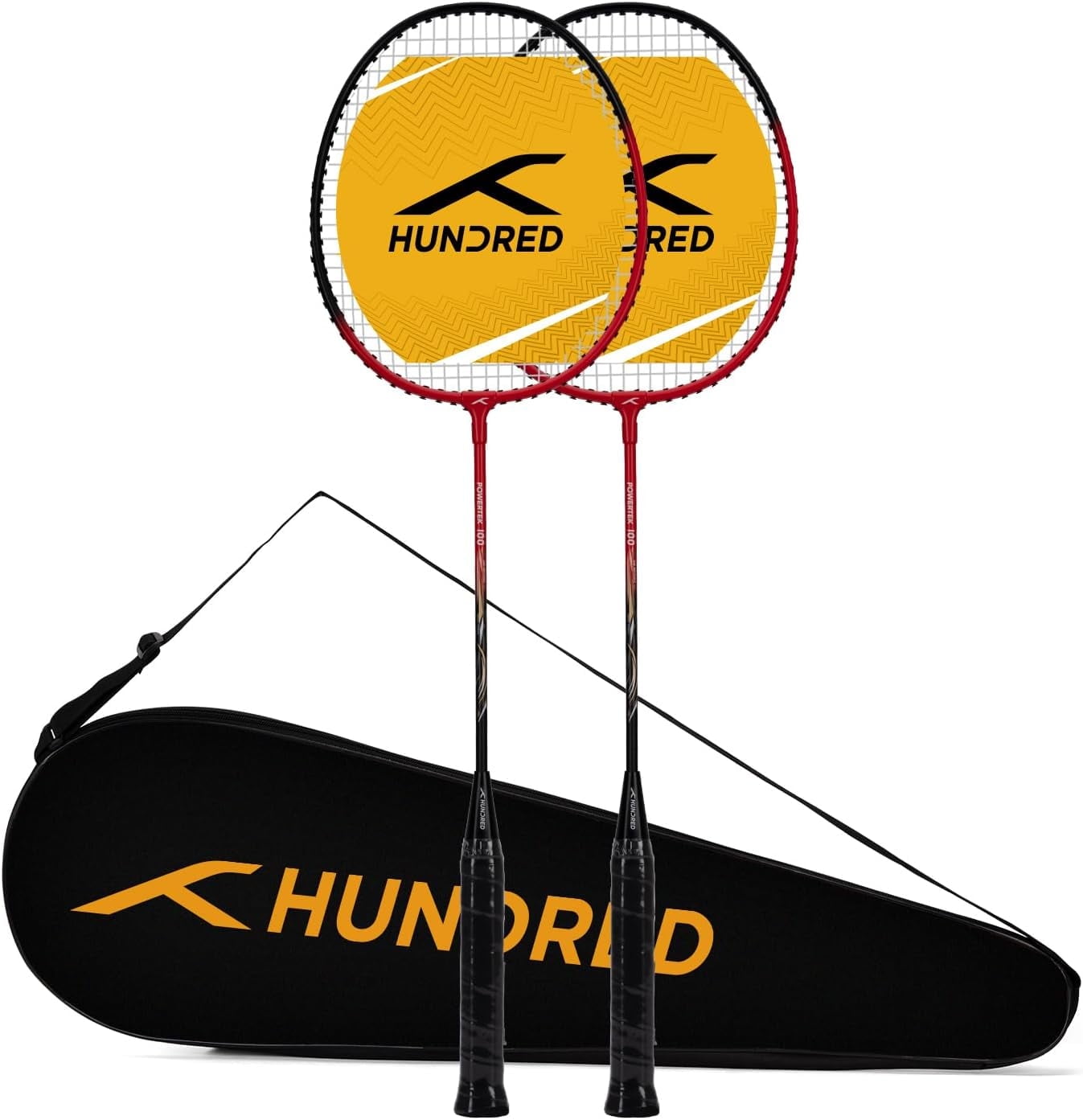 Hundred Powertek 100 Badminton Racket with Cover - Red & Black - Pack ...