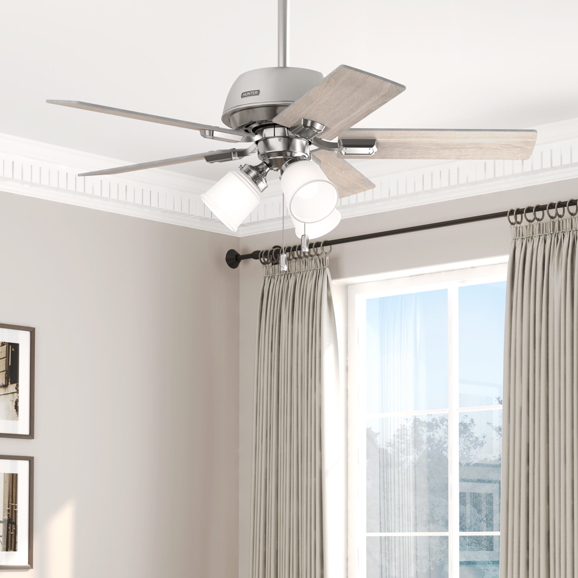 Hunter - Crystal Peak Indoor Ceiling Fan With Light, 44-inch, Brushed ...