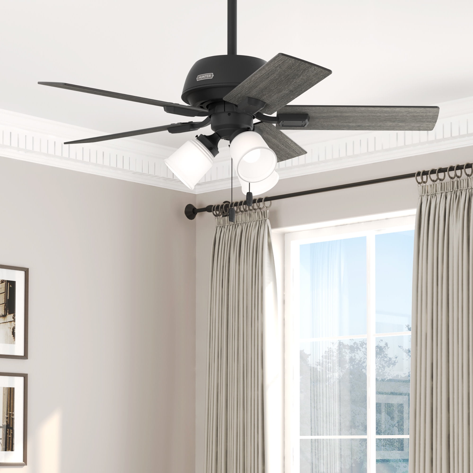 Hunter - Crystal Peak Indoor Ceiling Fan With Light, 44-inch, Matte ...
