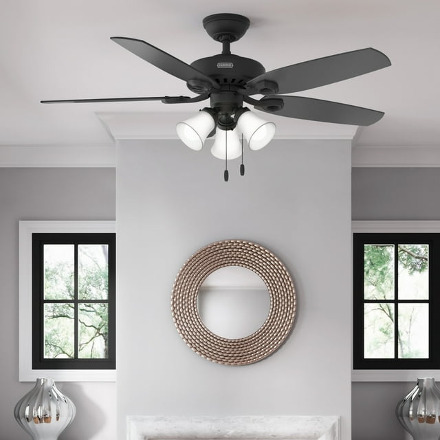 HUNTER 52 inch Builder Matte Black Ceiling Fan with LED Light Kit and ...