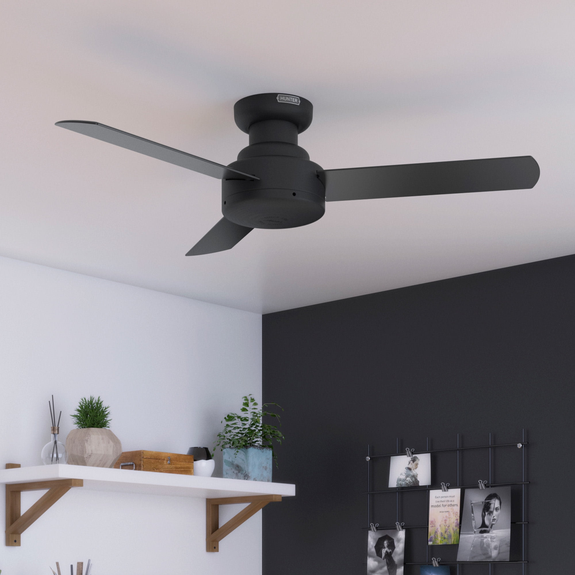 HUNTER - 52401 - Presto 44 inch Matte Black Low Profile Fan with Wall ...