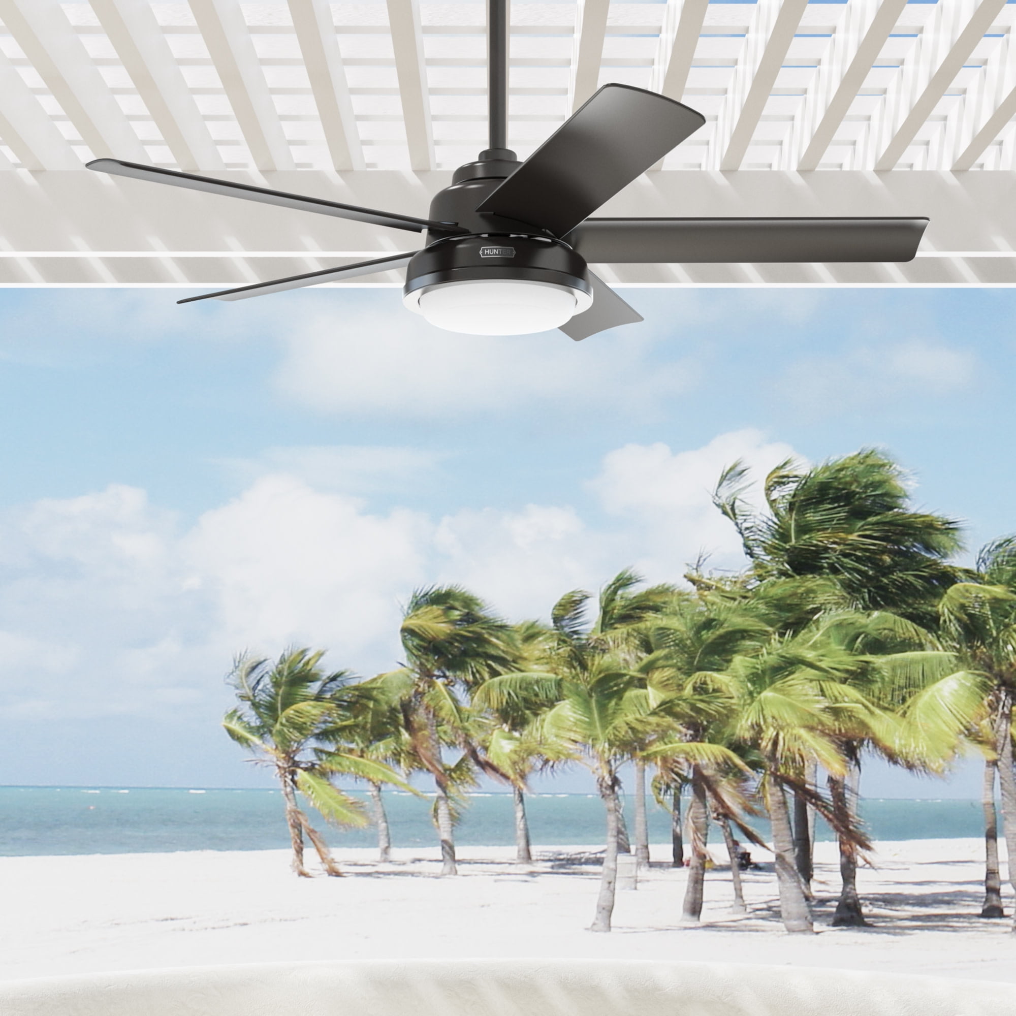 Hunter - Seawall Outdoor Ceiling Fan With Light, Wall Control, 52-inch ...