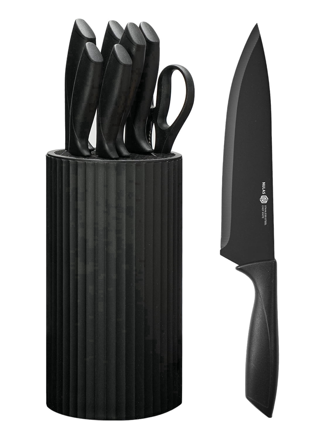 NULAS 8-Piece Kitchen Knife Set with Block for Chef, Stainless Steel ...