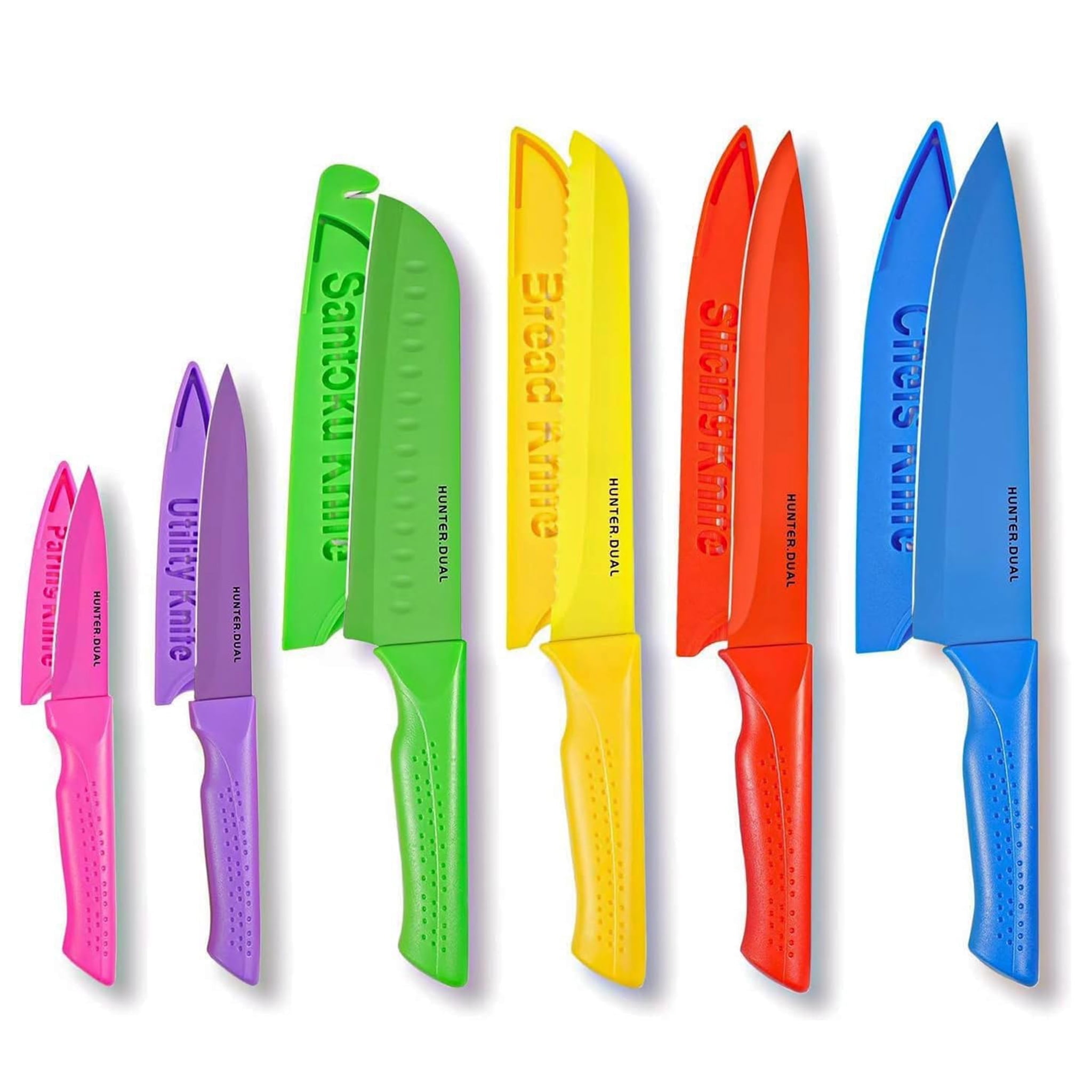 HUNTER.DUAL Knife Set, 12-PC Colorful Kitchen Knife Set, 6 Sharp ...