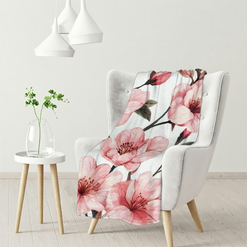 HUNTOU-HUNNAO Blanket Super Soft Cozy Throw Blanket,Pink Cherry Blossom ...
