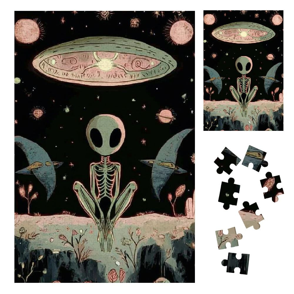 HUNTOU-HUNNAO Challenging Wooden Jigsaw Puzzle Alien Space Art Theme ...