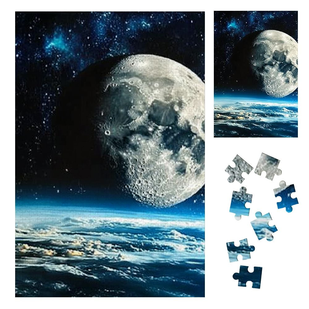 HUNTOU-HUNNAO Earth Moon Stars Wooden Jigsaw Puzzle for Family Friends ...