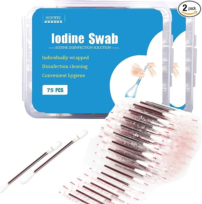 HUNWEY 150 Individually Wrapped- Iodine Cotton Swabs Solution Filled ...