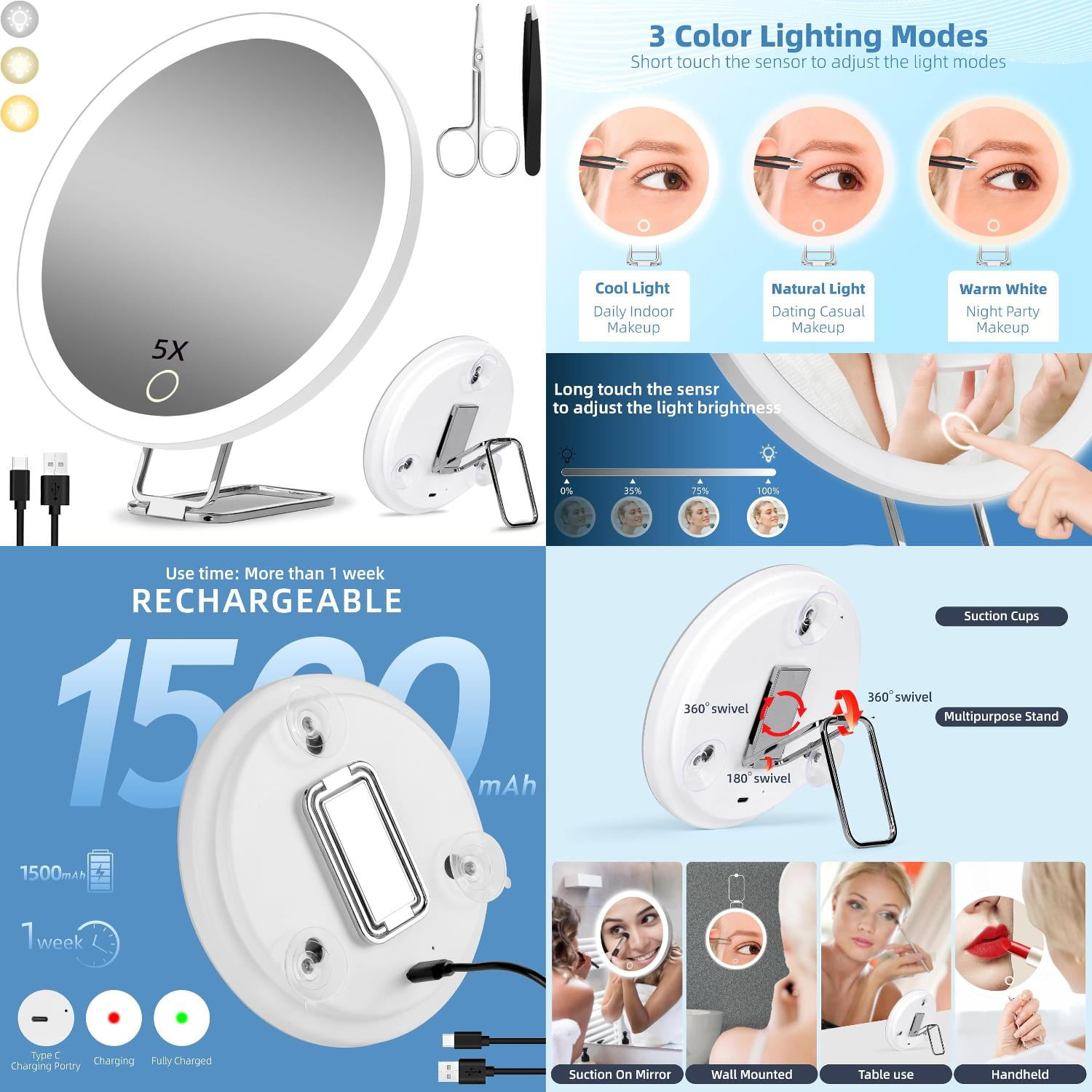 HUNXIAEI Rechargeable Large Magnifying Mirror with 30X Magnification ...