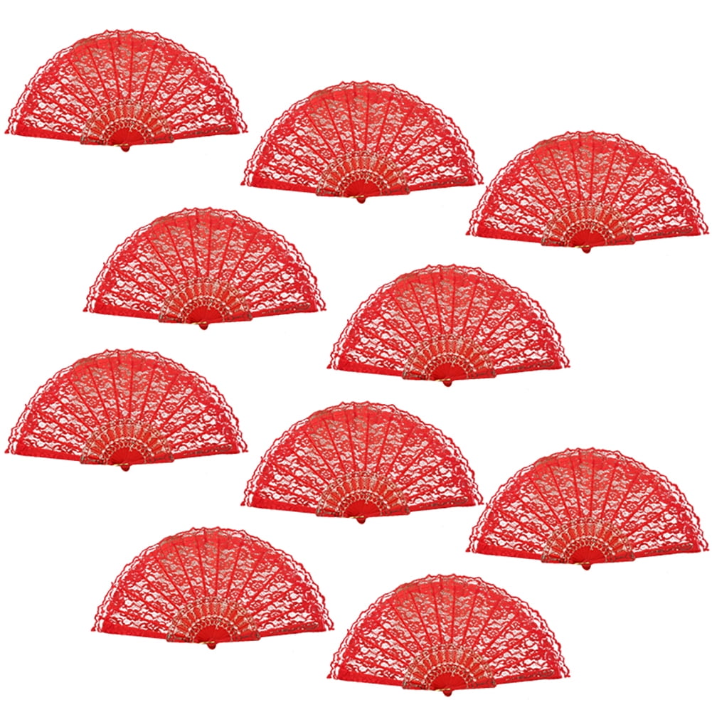 HUONA 10 Pieces Foldable Fan Handheld Lace Fabric Fan Vintage Style ...