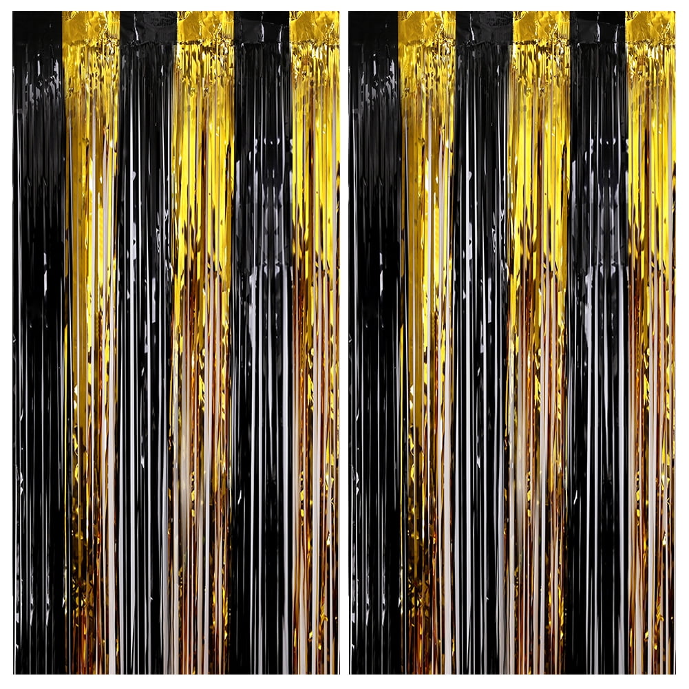HUONA 2PCS Fringe Backdrop Curtain Fringe Curtain Decoration Black and ...