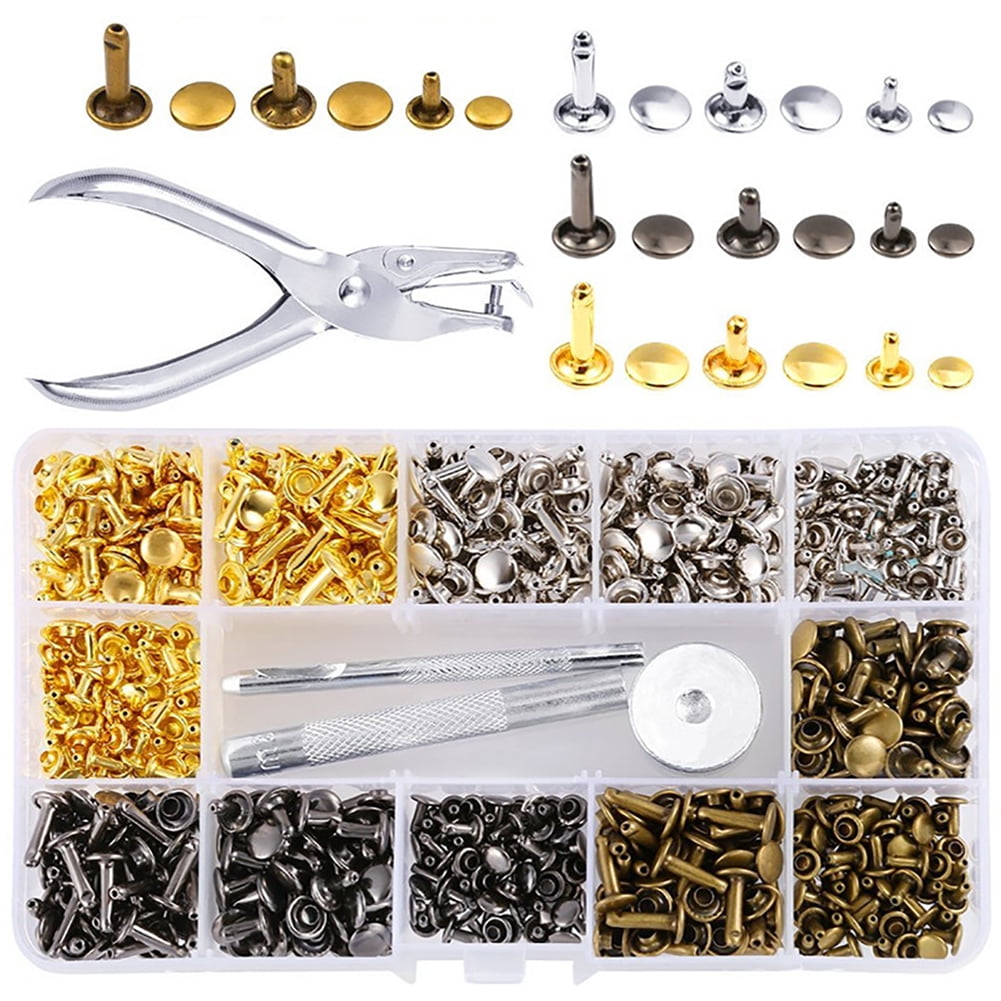 HUONA 360 Sets 3 Sizes Leather Rivets Double Cap Rivet Tubular Metal ...