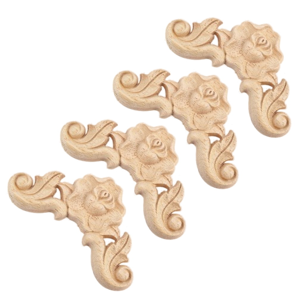 HUONA 4Pcs Wooden Carving Applique for Cabinet Wooden Carving Decals ...
