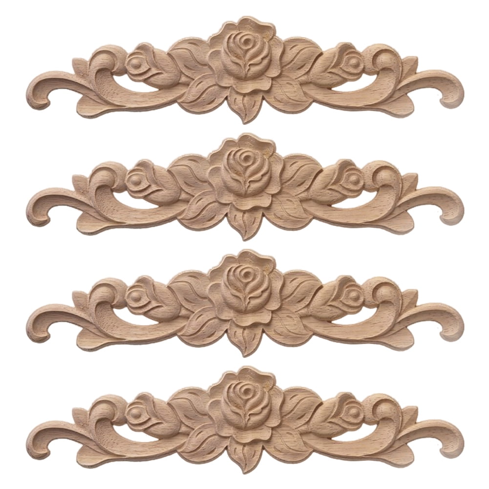 HUONA 4Pcs Wooden Carving Applique for Cabinet Wooden Carving Flower ...