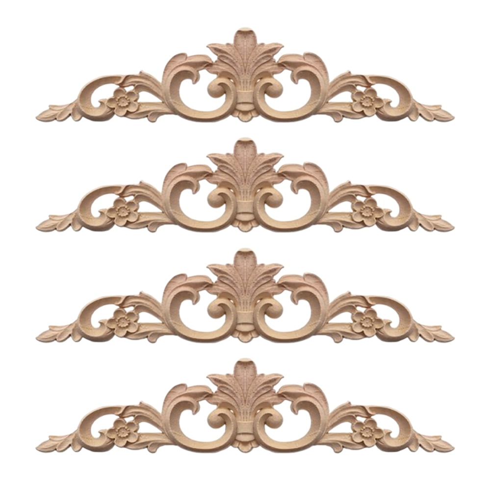 HUONA 4Pcs Wooden Carving Applique Wooden Carving Decals Long ...