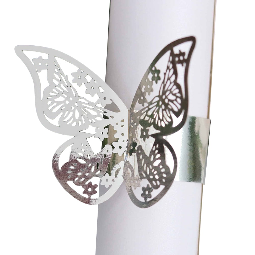 HUONA 50PCS Napkin Rings 3D Butterfly Paper Napkin Ring for Place ...