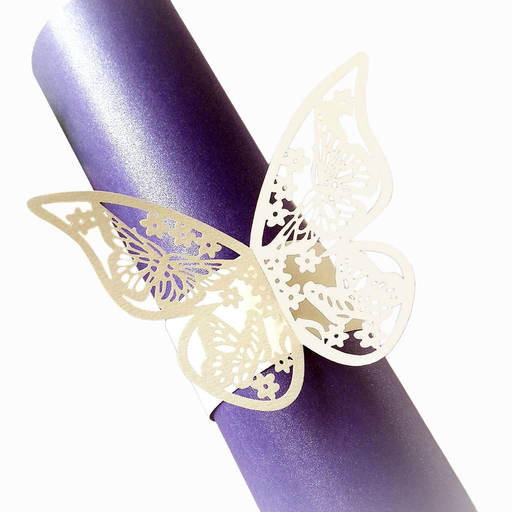HUONA 50PCS Napkin Rings 3D Butterfly Paper Napkin Ring for Place ...