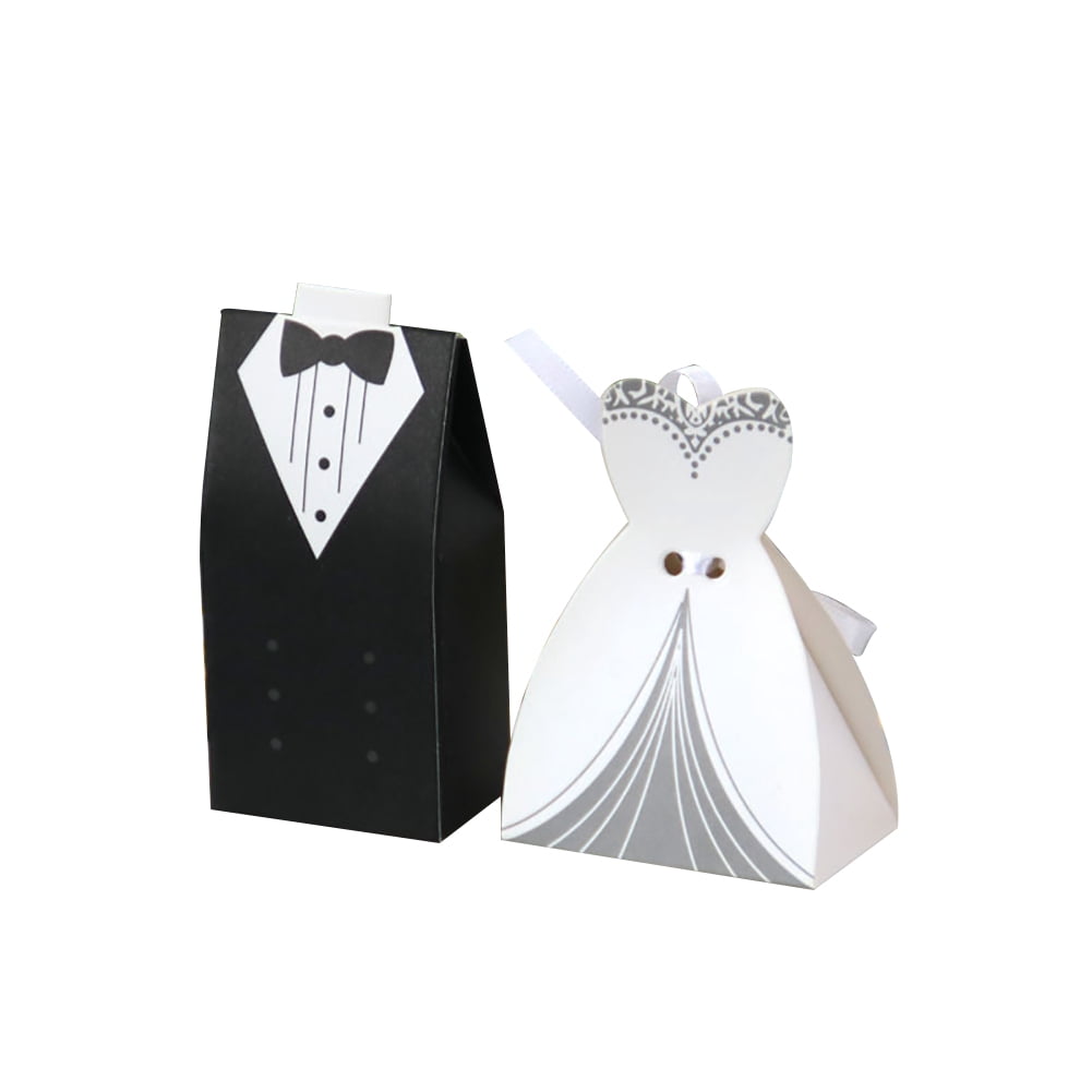 HUONA 50Pcs Bride and Groom Candy Boxes with Ribbons Wedding Party ...