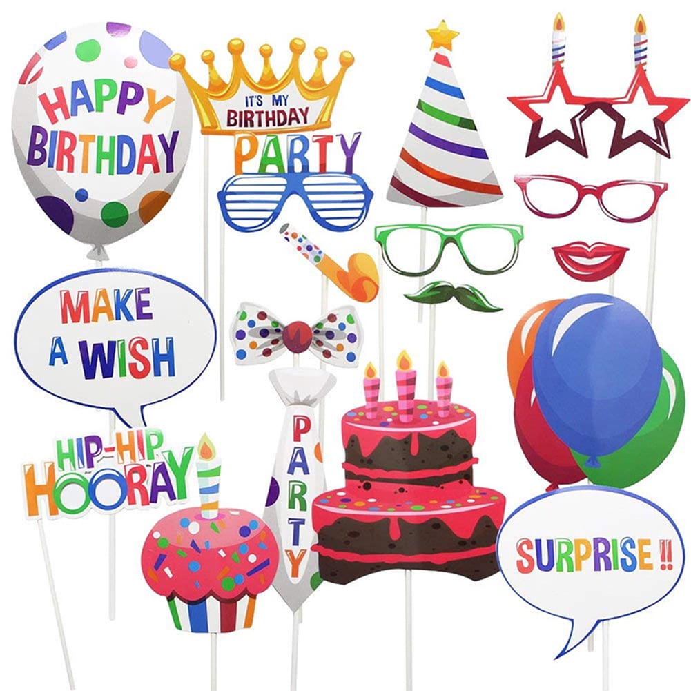HUONA Birthday Photo Props Birthday Cake Photo Props with Wooden Stick ...