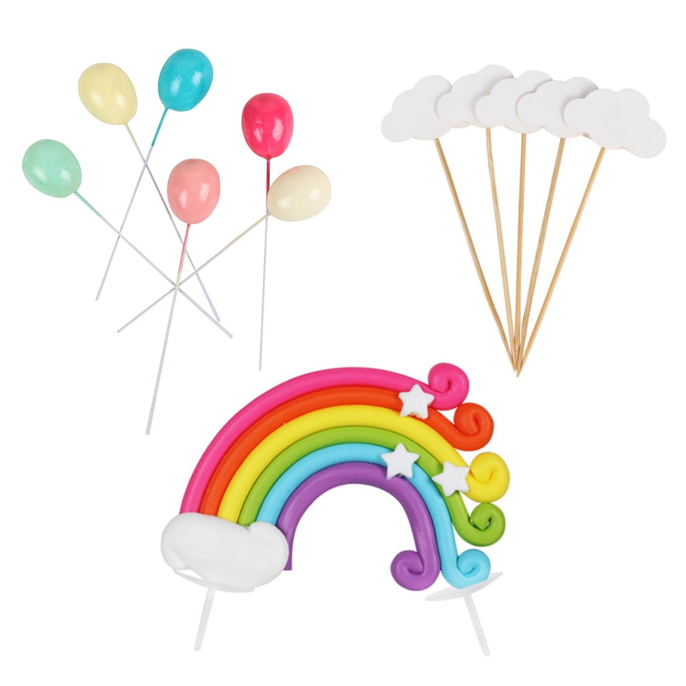 HUONA Cake Toppers Rainbow Cloud Balloon Mini Toppers Birthday Cake ...