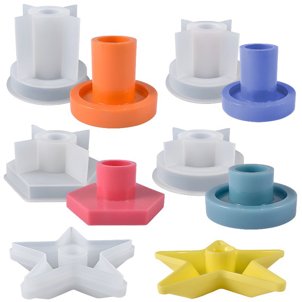 HUONA Candlestick Base Silicone Mold Round Five Pointed Star Hexagonal ...