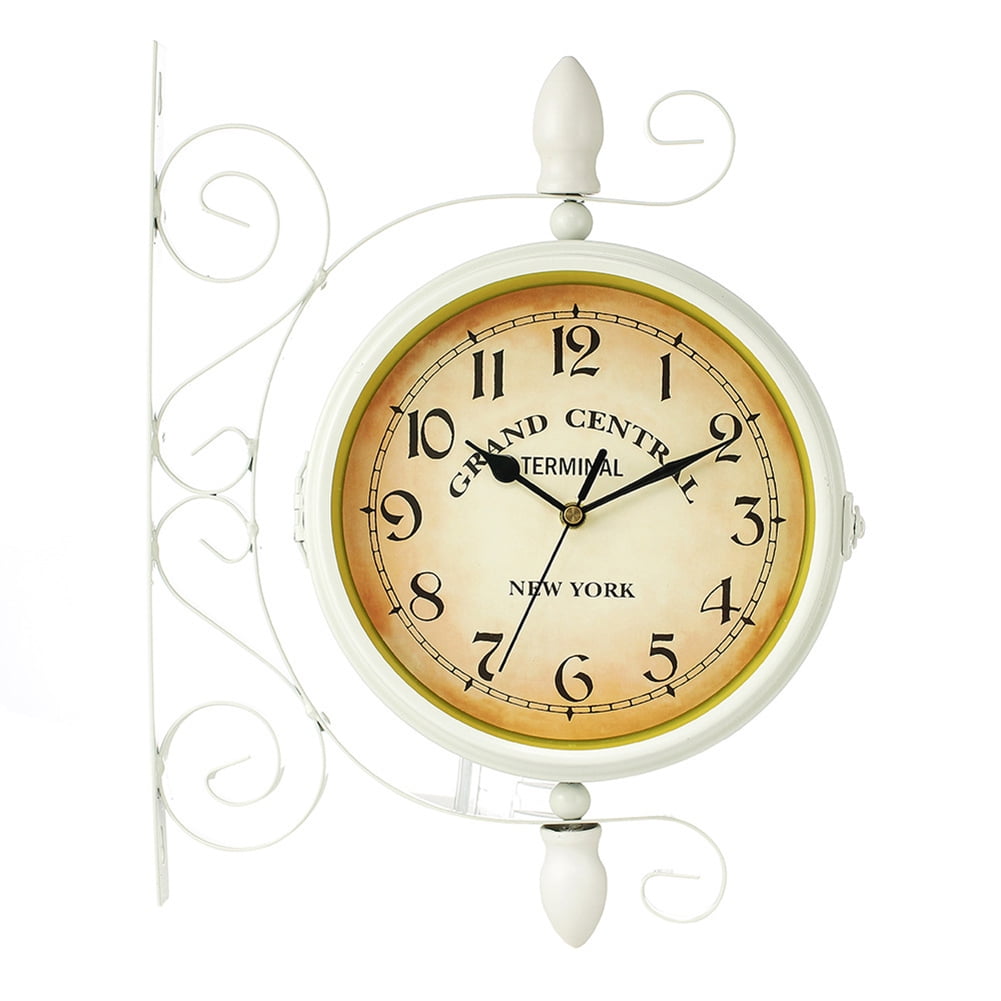HUONA Circular Station Clock Double Sided Wall Clock Vintage Hanging ...