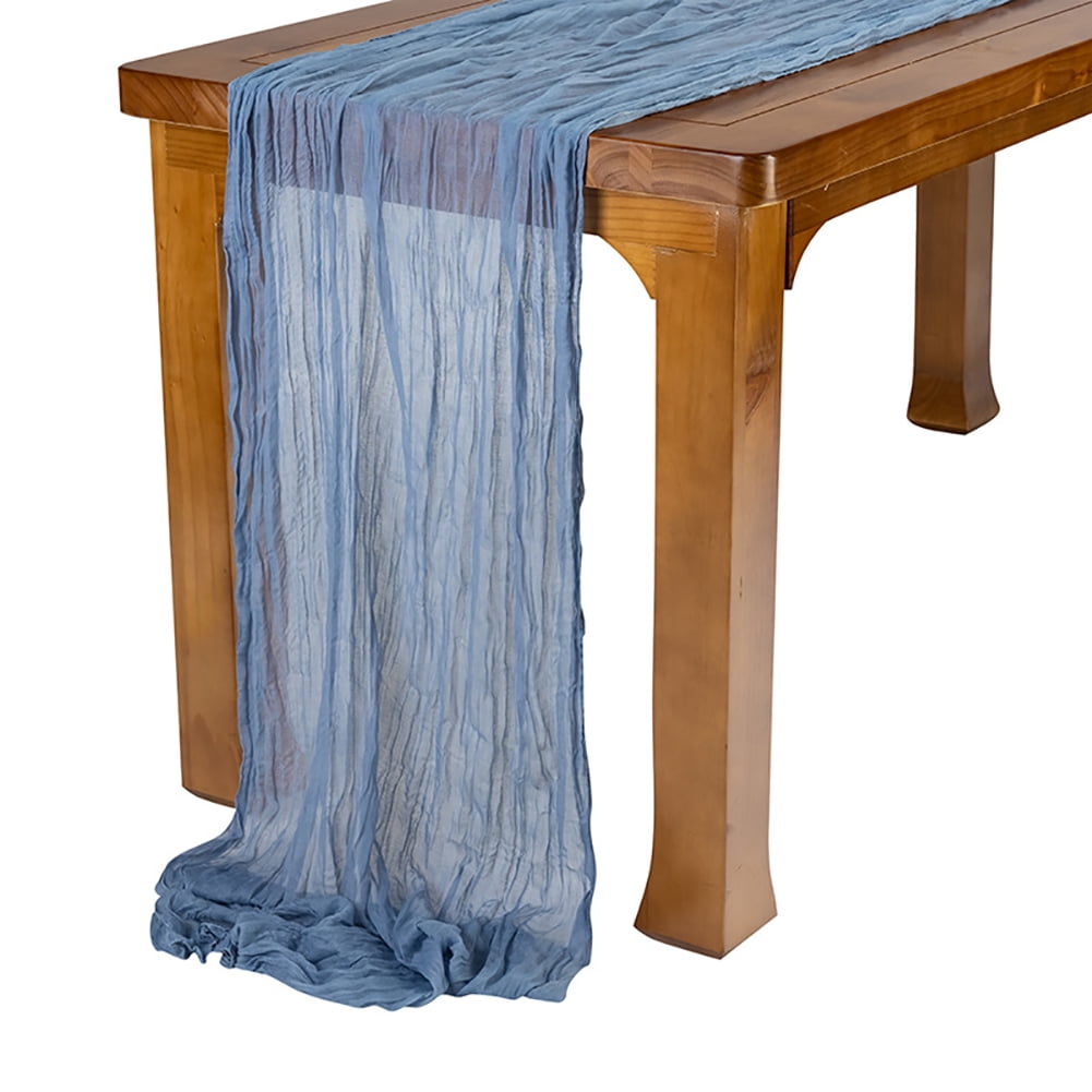 HUONA Crumpled Chiffon Table Runner Translucent Cheese Tablecloth Boho ...