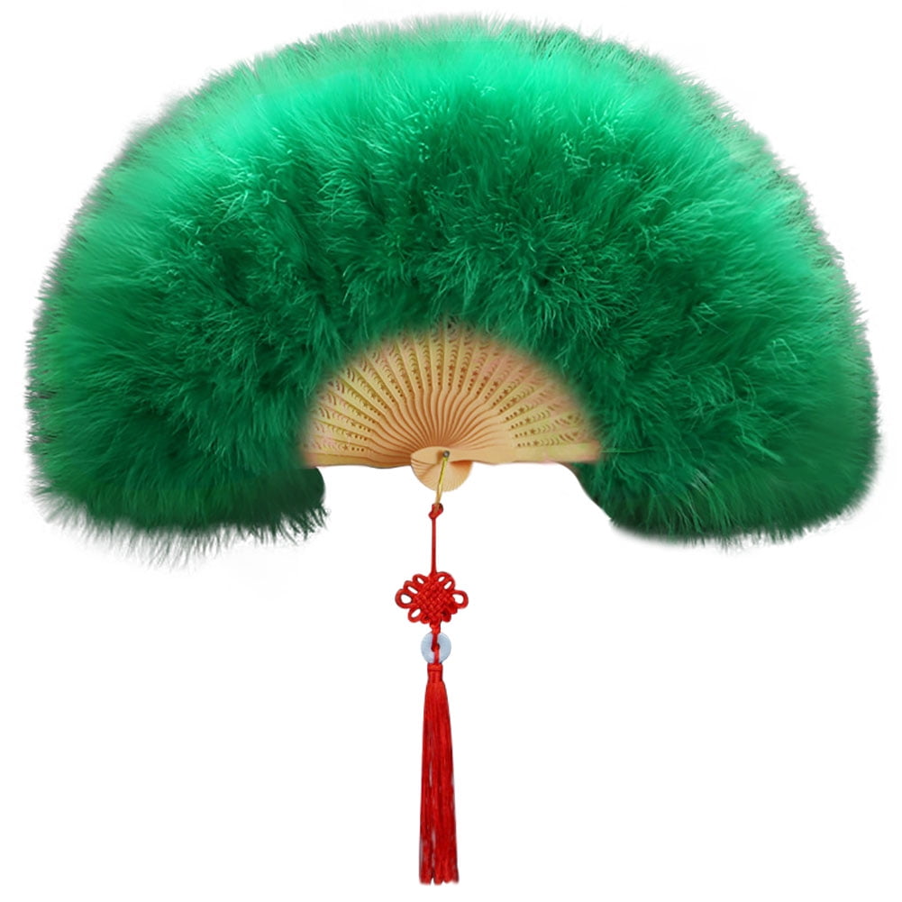 HUONA Delicate Feather Fans Vintage Folding Hand Fan with Tassels Stage ...