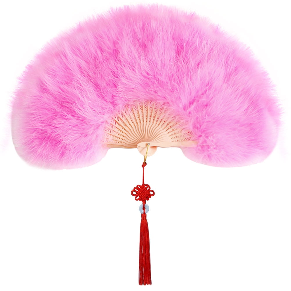HUONA Delicate Feather Fans Vintage Folding Hand Fan with Tassels Stage ...
