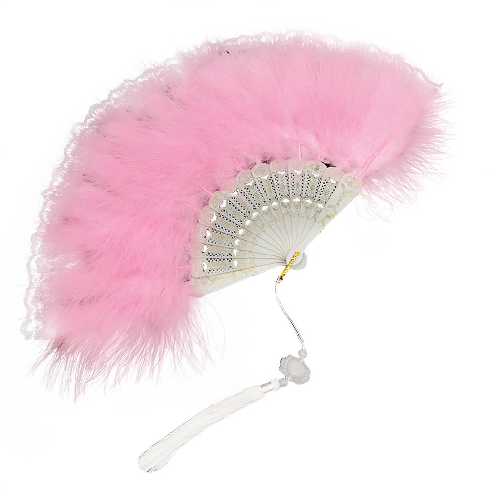HUONA Delicate Fluffy Feather Fans Vintage Folding Hand Fan Lace Fan ...
