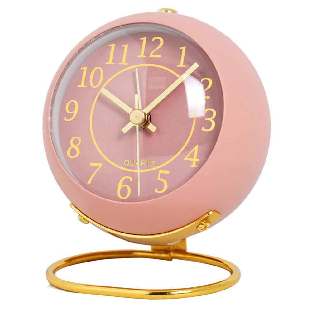 HUONA Desktop Clock Alarm Clock with Night Lamp Mute Hands Metal Clock ...