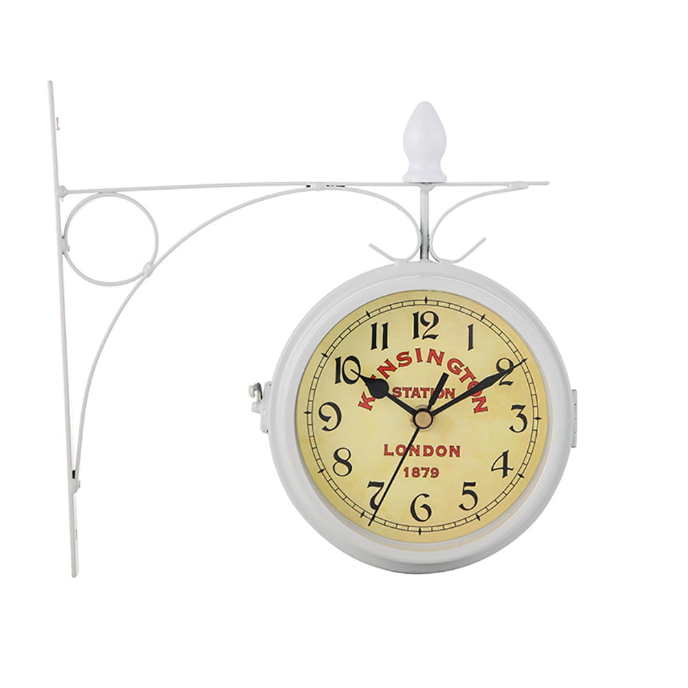 HUONA Double Sided Station Clock Circular Wall Clock Vintage Hanging ...