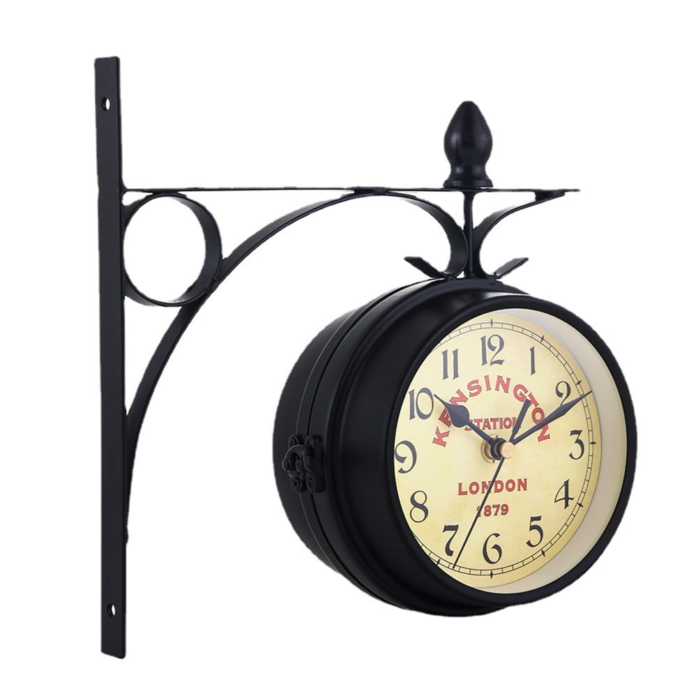 HUONA Double Sided Station Clock Circular Wall Clock Vintage Hanging ...
