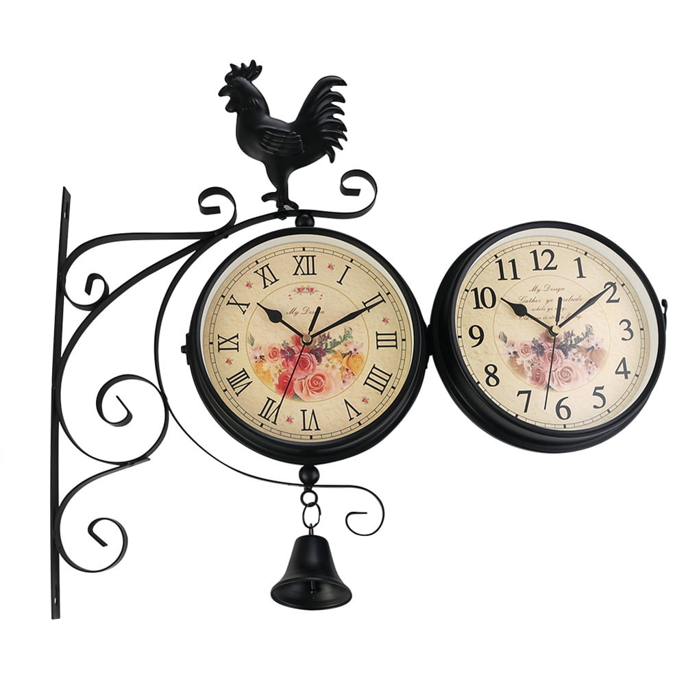 HUONA Double Sided Station Clock Circular Wall Clock Vintage Hanging ...