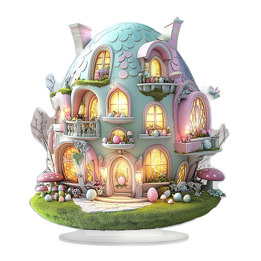 HUONA Easter Egg Castle Tabletop Decoration 2D Flat Acrylic Statue ...