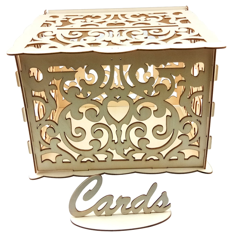 HUONA Heart Wedding Card Box Wooden Card Boxes with Lock Hollow Out DIY ...