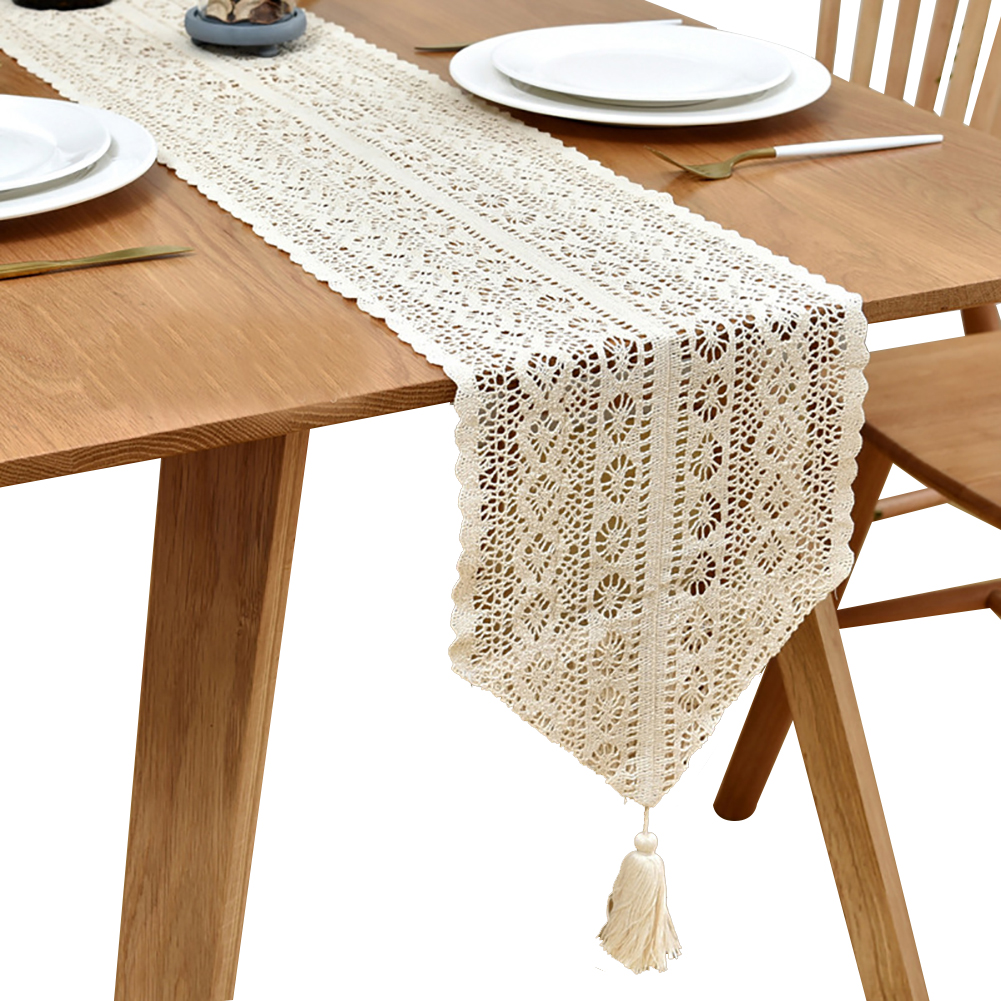 HUONA Hollow Woven Table Runner Handmade Farmhouse Tablecloth with ...