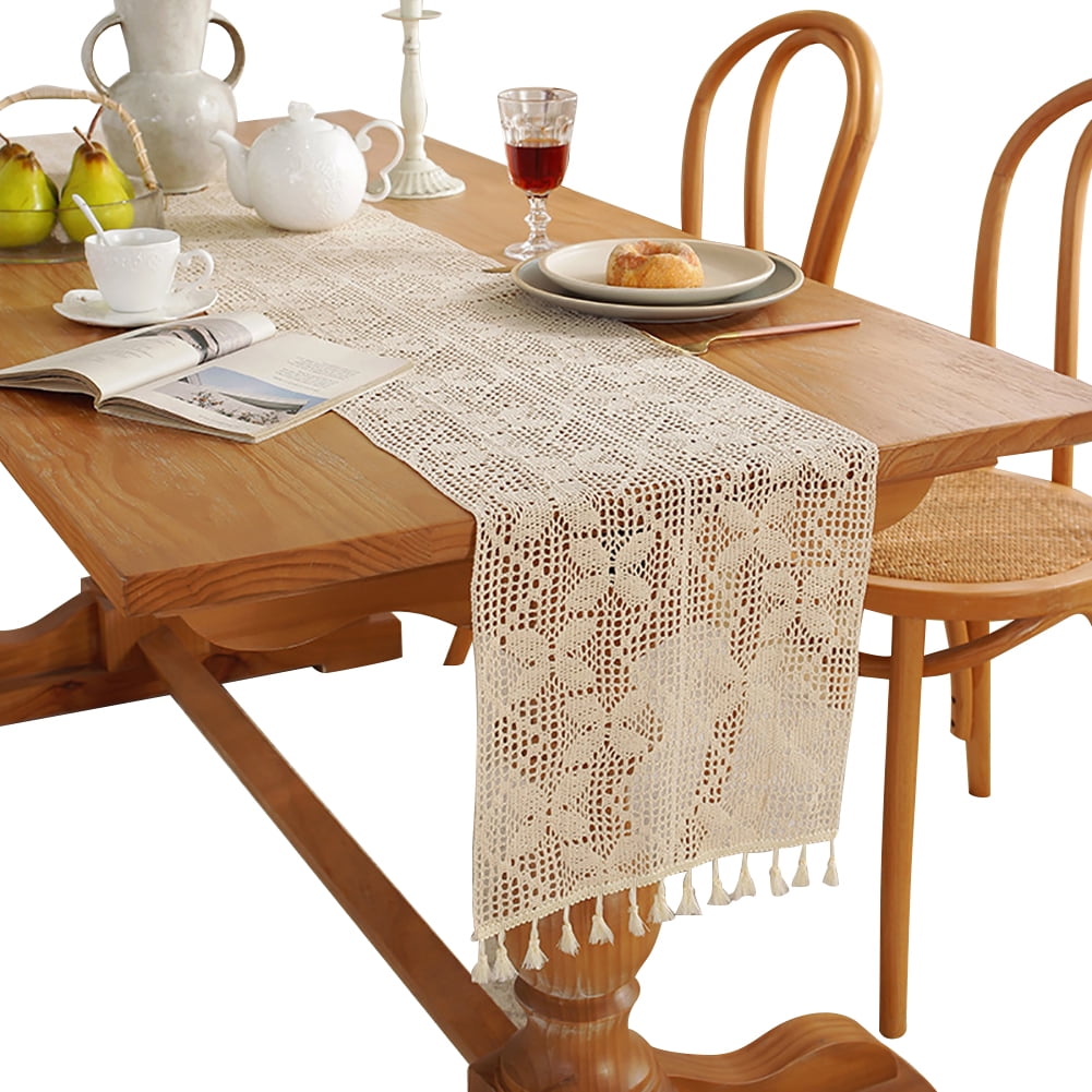 HUONA Hollow Woven Table Runner Handmade Farmhouse Tablecloth with ...