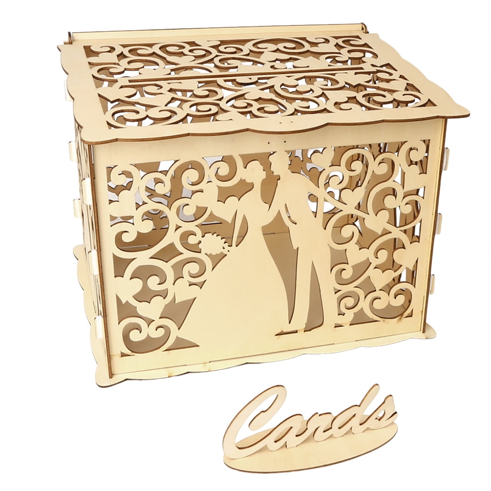 HUONA Love Wedding Card Box with Lock Couple Heart Wood Card Gift Box ...