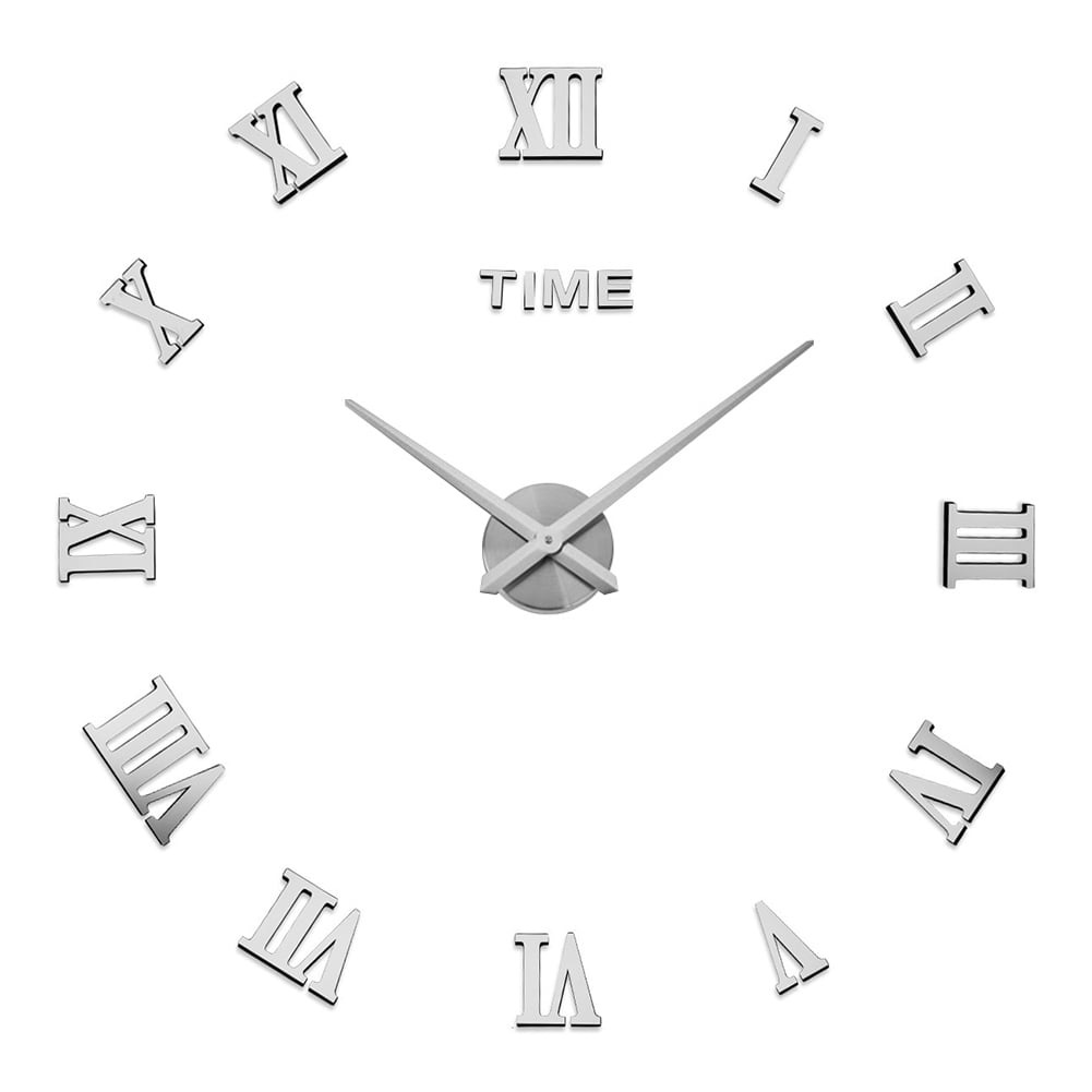 HUONA Mirror Surface Wall Clock Modern Roman Letters Three-Dimensional ...