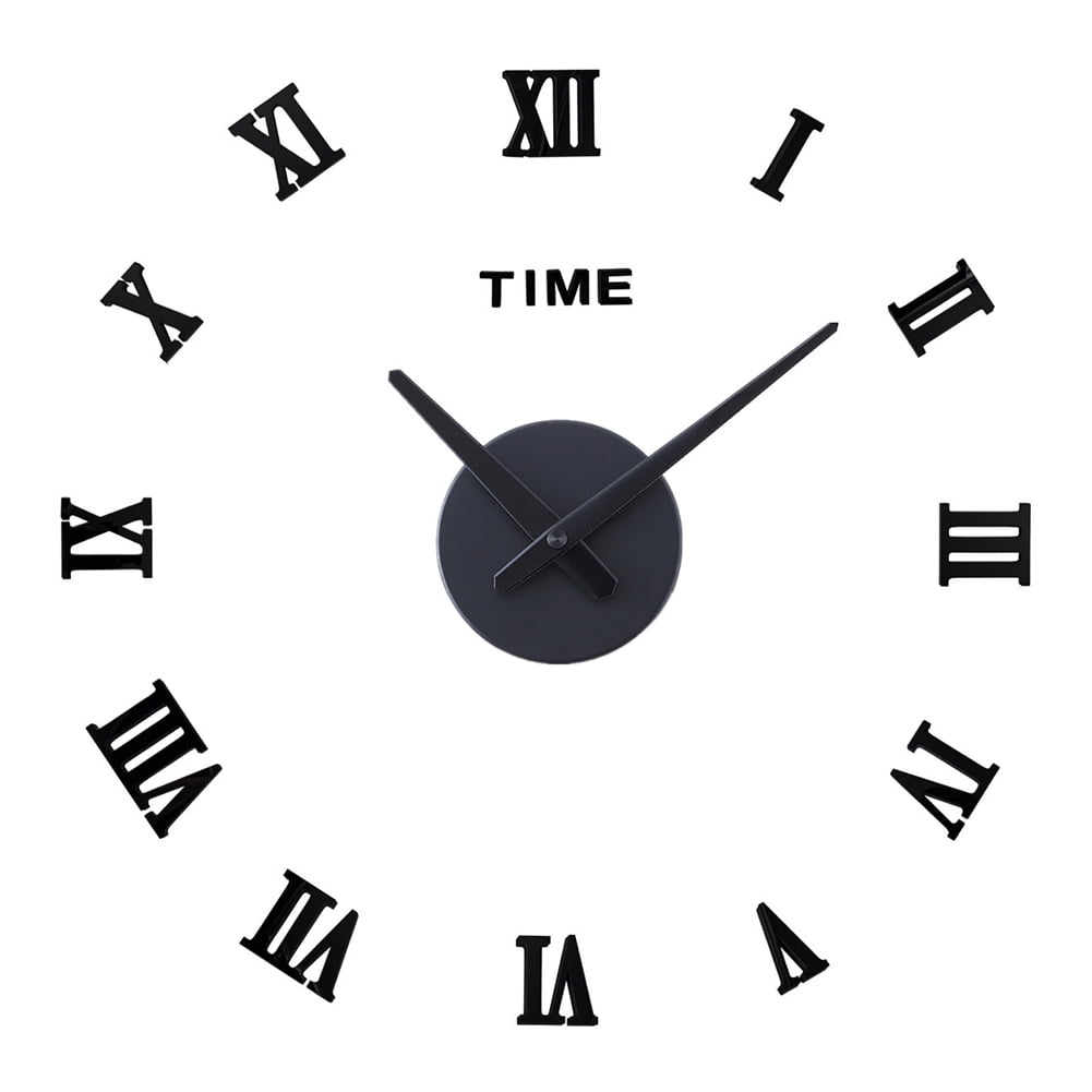 HUONA Mirror Surface Wall Clock Modern Roman Letters Three-Dimensional ...