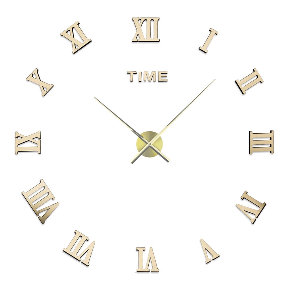 HUONA Mirror Surface Wall Clock Modern Roman Letters Three-Dimensional ...
