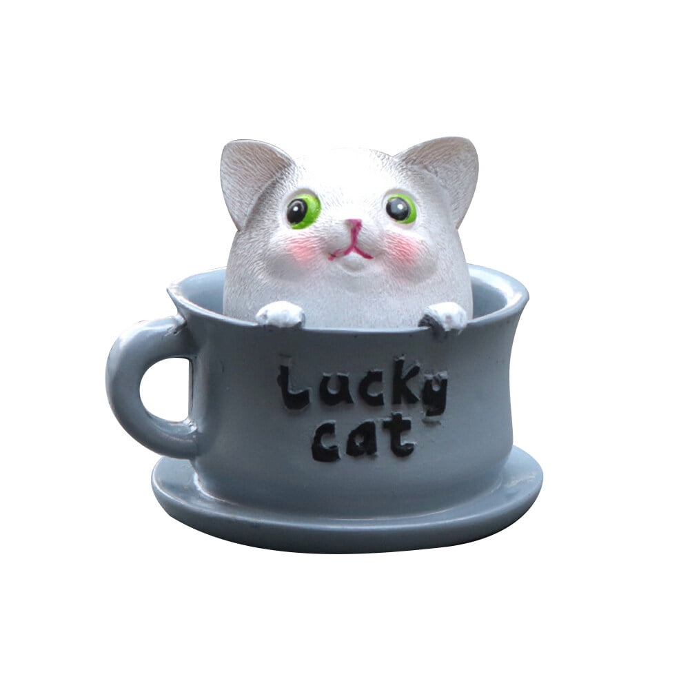 HUONA Resin Shaking Head Cat Statue Automotive Interior Cute Teacup Cat ...