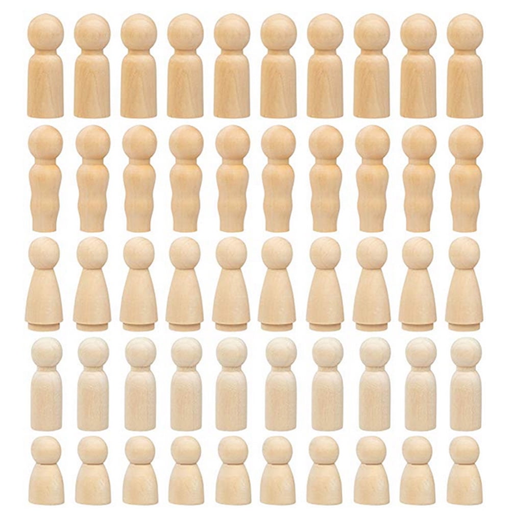 HUONA Set of 50 Unfinished Wood Peg Dolls Family Wooden Peg People ...