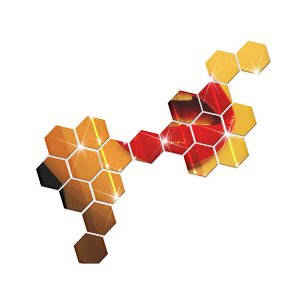 HUONA Wall Stickers Hexagon Background Stickers Decorative Mirror ...