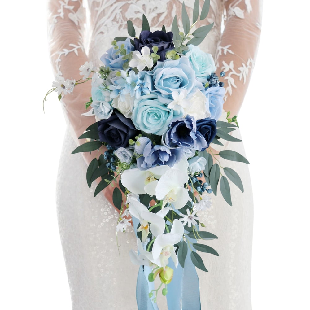HUONA Water Droplet Bridal Bouquet Artificial Rose Bouquet Bride ...
