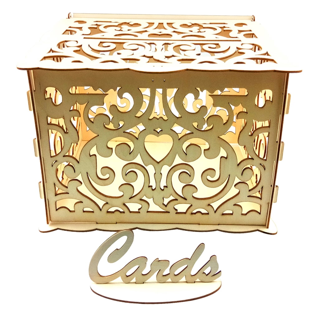 HUONA Wedding Card Box Cutout Wood Card Gift Boxes with Lock Botanical ...